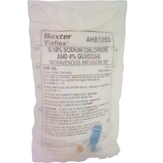 Baxter Intravenous IV Solution - Glucose 4% Saline 18% 500ml (AHB1253 ...