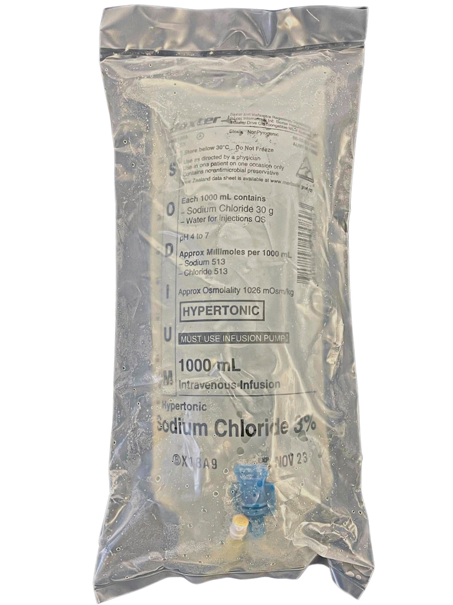 Baxter Sodium Chloride 3% IV Solution 1000ml Viaflex Plastic Bag AHB13 ...
